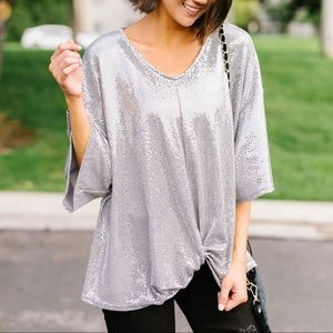 Dash of Pink | Tops | Silver Sequin Holiday Party Blouse Top | Poshmark